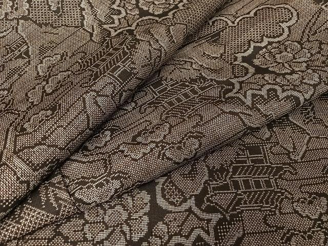 平和屋着物●本場大島紬　９マルキ　風景花文　正絹　逸品　AAAT9414np