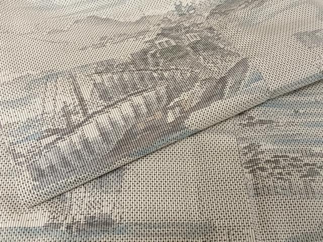 平和屋着物●本場大島紬　白大島　７マルキ　風景船文　正絹　逸品　AAAT9516np