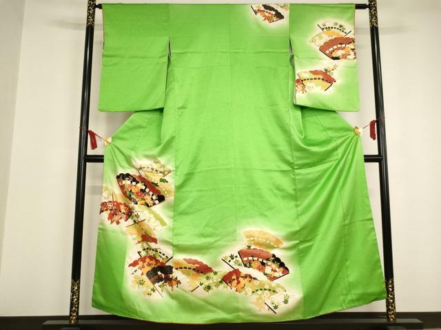 平和屋着物●訪問着　駒刺繍　扇面花文　暈し染め　金彩　逸品　AAAT9926ja