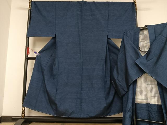 平和屋着物●男性　本場大島紬　アンサンブル　鉄紺色　キングサイズ　正絹　逸品　未使用　AAAU0011np