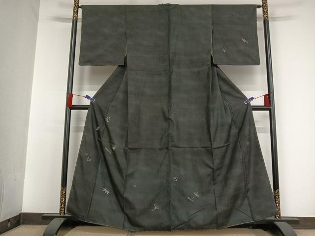 平和屋着物●紬　訪問着　刺し子　作家物　松竹梅　正絹　逸品　AAAU0030np