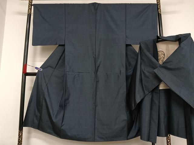 平和屋着物●男性　本場大島紬　アンサンブル　格子　正絹　逸品　AAAU0033np