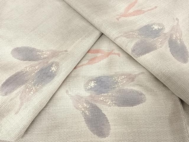 平和屋着物●本場大島紬　白大島　９マルキ　成り物　茄子　唐辛子　正絹　逸品　AAAU0036np