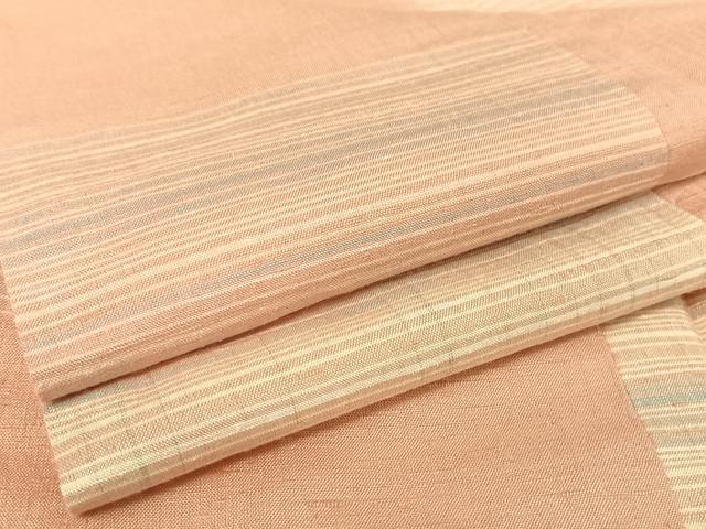 平和屋着物●極上　紬　縞　曙色　正絹　逸品　AAAU0048np