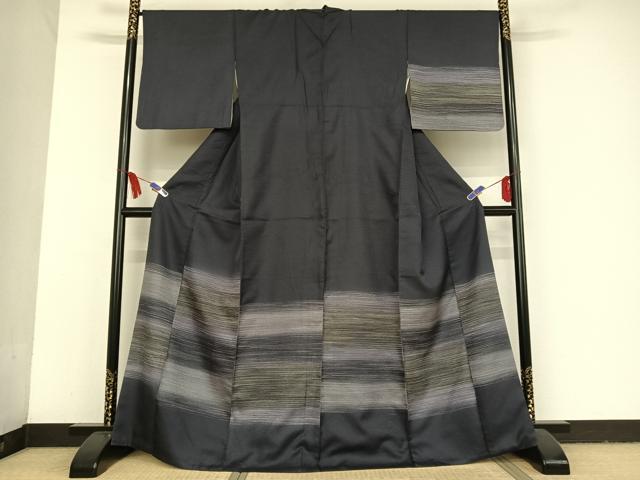 平和屋着物●訪問着　紬地　シケ引き染　霞文　正絹　逸品　AAAU0065np