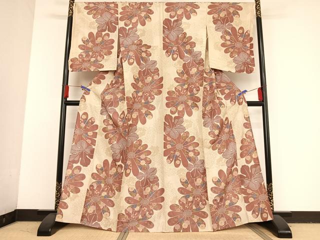 平和屋着物▽上質な小紋　単衣　舞花文　やまと誂製　洗える着物　未使用　AAAU0084np