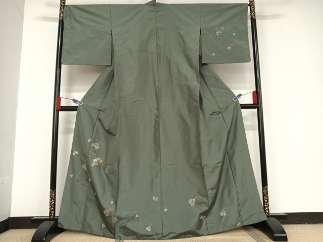 平和屋着物●訪問着　中国三大刺繍　汕頭刺繍　スワトウ刺繍　紬地　鈴　正絹　逸品　AAAU0105np