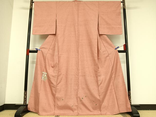 平和屋着物●色留訪問着　友禅　紬地　童子　正絹　逸品　AAAU0107np