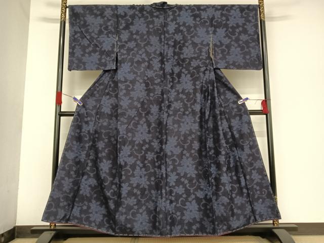 平和屋着物●結城紬　花唐草　正絹　逸品　未使用　AAAU0125np