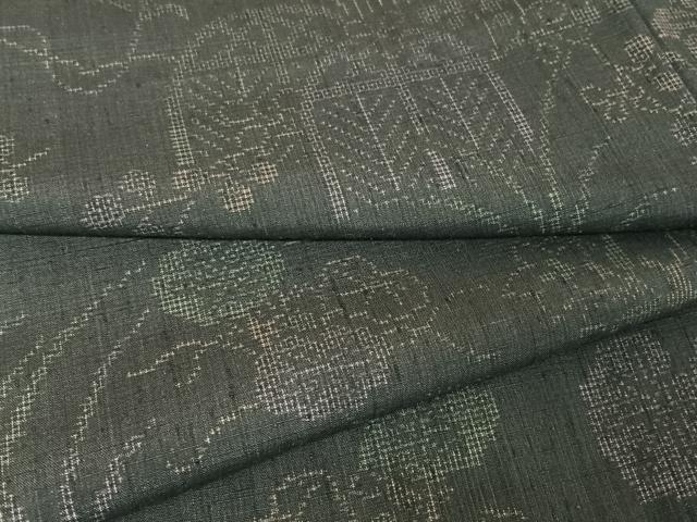 平和屋着物●結城紬　100亀甲　飛び亀甲柄　流水草花文　さが美扱い　ロング丈　正絹　逸品　AAAU0155np