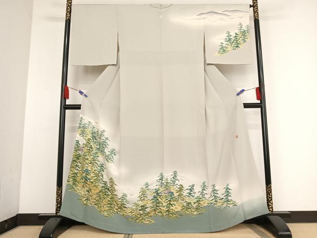 平和屋着物●本加賀友禅作家　大久保謙一　訪問着　風景樹林文　暈し染め　正絹　逸品　未使用　AAAU0212np