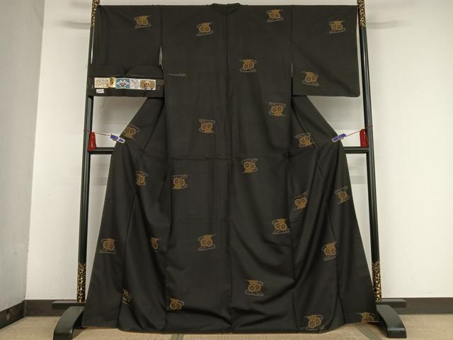 平和屋着物○本場大島紬 純泥染め カタス9マルキ 地空 梟 里