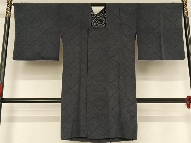 平和屋着物●道行コート　よろけ菱　ロング丈　正絹　逸品　AAAU0238np