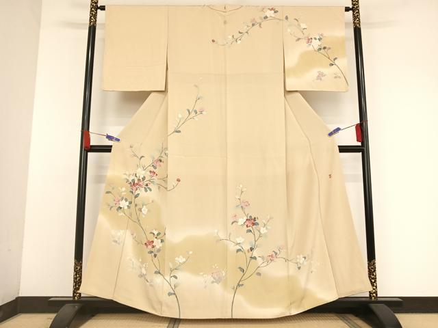 平和屋着物●訪問着　友禅　作家物　枝花文　暈し染め　正絹　逸品　AAAU0264np