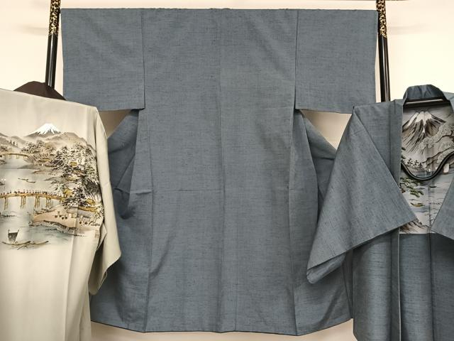 平和屋着物●男性　紬　アンサンブル・長襦袢セット（袷）　紅掛空色　正絹　逸品　AAAU0268np