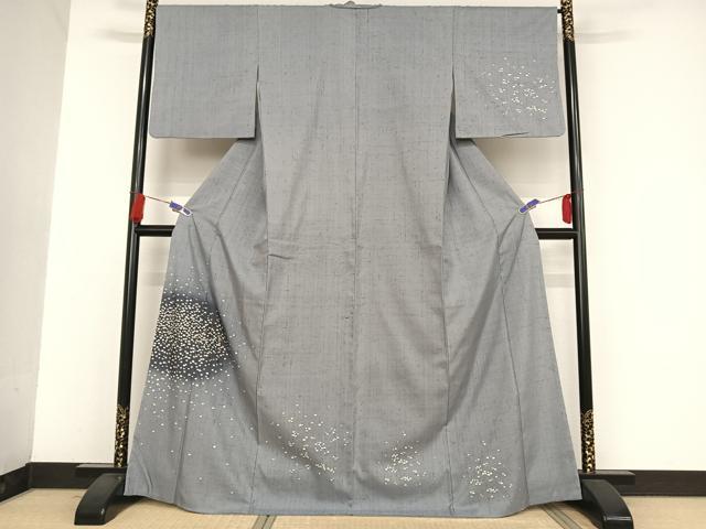 平和屋着物●訪問着　紬地　駒刺繍　丸文　正絹　逸品　AAAU0285np