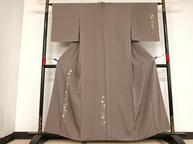 平和屋着物●訪問着　枝花文　金彩　反端付き　正絹　逸品　AAAU0373np