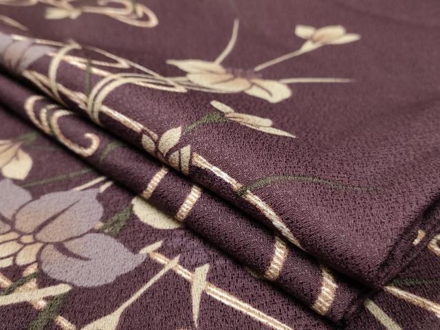 平和屋着物▽小紋　単衣　流水草花文　洗える着物　AAAU1130iu