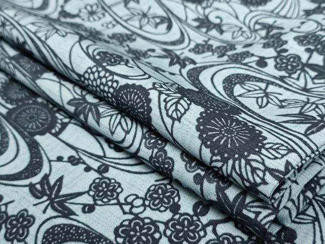 平和屋着物▽小紋　単衣　流水草花文　洗える着物　AAAU1154iu