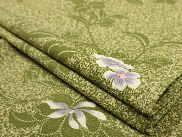 平和屋着物▽小紋　単衣　草花文　洗える着物　未使用　AAAU1155iu