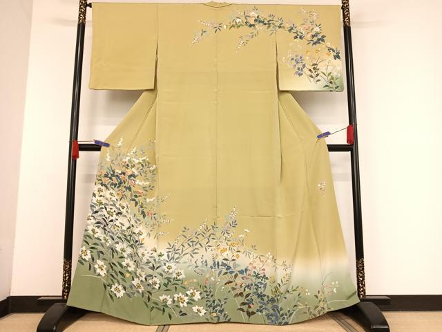 平和屋着物●高級染元　粋峰　林芳夫　京加賀友禅　訪問着　草花文　暈し染め　正絹　逸品　AAAU4393np