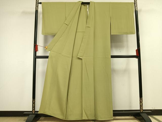 平和屋着物▽上質な色無地 単衣 作家物 抹茶色 正絹 逸品