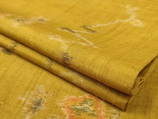 平和屋着物▽上質な紬　単衣　枝花文　正絹　逸品　AAAU6422iu