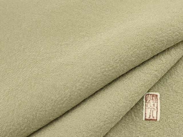 平和屋着物▽本加賀友禅作家　由水煌人監修　色無地　単衣　松葉色　正絹　逸品　AAAU6436iu