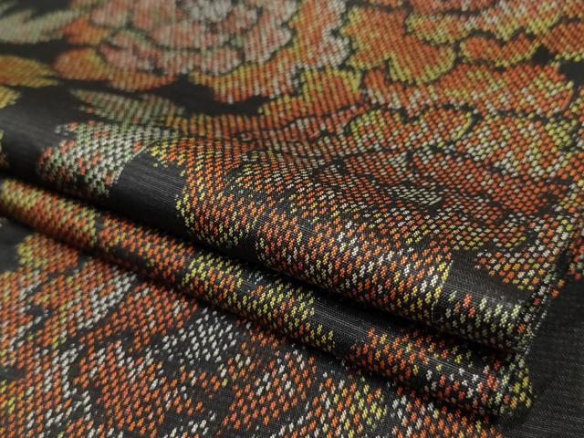 平和屋着物▽上質な紬　単衣　洋花文　正絹　逸品　AAAU6459iu