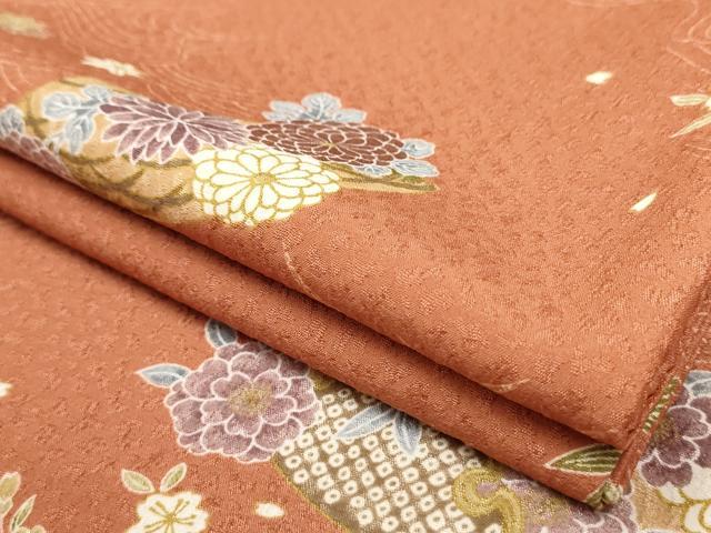 平和屋着物▽小紋　単衣　地紙草花文　金彩　洗える着物　AAAU6500iu