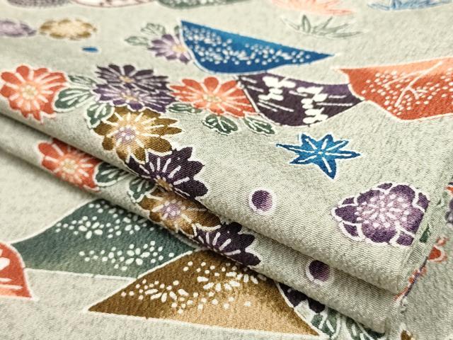 平和屋着物▽小紋　単衣　遠山飛鶴文　洗える着物　AAAU6501iu