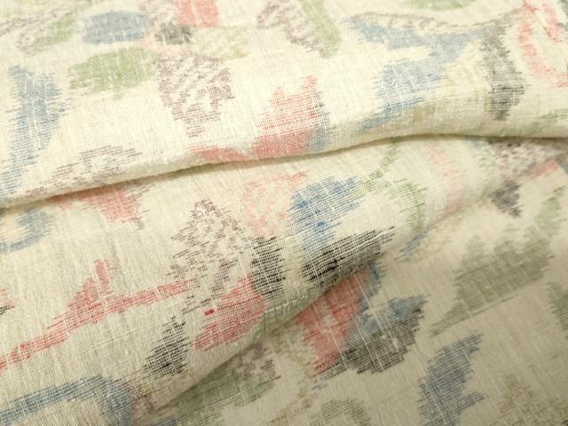 平和屋着物▽上質な紬　単衣　ちぢみ織り　花唐草文　正絹　逸品　AAAU7436cs