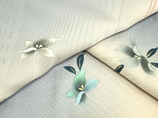 平和屋着物▽上質な小紋　単衣　草花文　暈し染め　金彩　正絹　逸品　AAAU7977fy