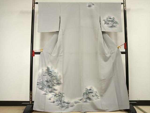 平和屋着物▽訪問着　単衣　風景文　暈し染め　正絹　逸品　AAAU7978fy