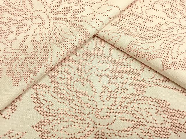 平和屋着物▽本場大島紬　単衣　白大島　7マルキ　草花文　正絹　逸品　AAAU7985fy