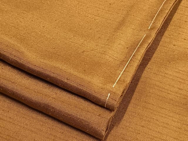 平和屋着物▽上質な紬 　単衣　色無地　黄唐茶色 　正絹　逸品　未使用　AAAU7986fy