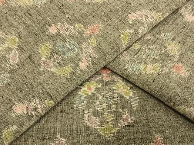 平和屋着物▽上質な紬　単衣　幾何学花文　正絹　逸品　AAAU7989fy