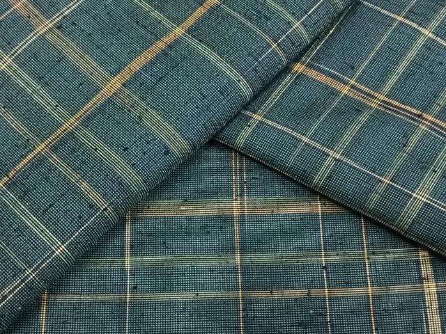 平和屋着物▽上質な紬　単衣　格子　正絹　逸品　AAAU7990fy