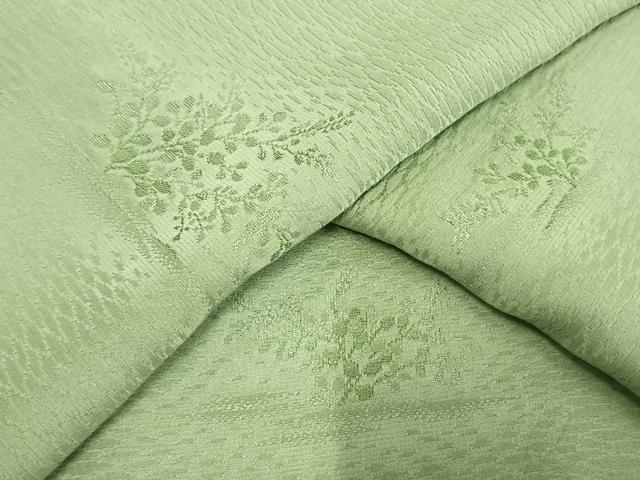 平和屋着物▽上質な色無地　単衣　草花地紋　裏葉柳色　正絹　逸品　AAAU7991fy