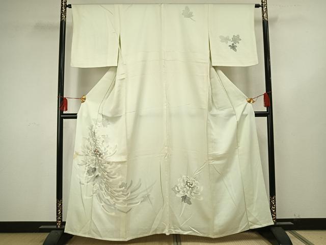 平和屋着物▽訪問着　単衣　刺繍　草花文　正絹　逸品　AAAU7993fy