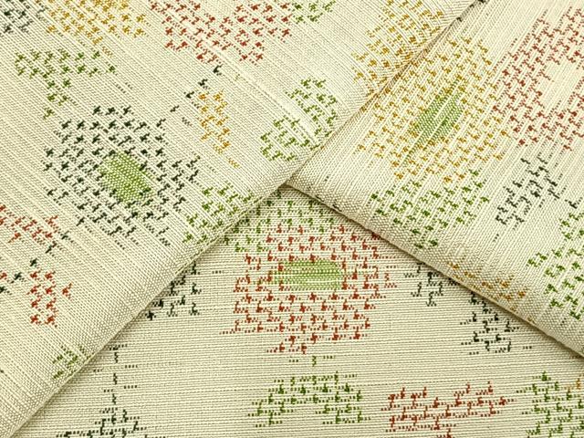 平和屋着物▽上質な紬　単衣　草花文　正絹　逸品　AAAU7996fy