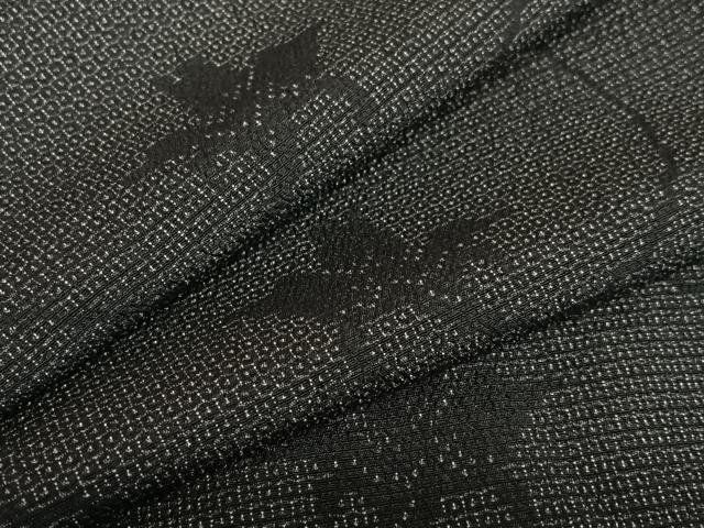 平和屋着物●本塩沢　110亀甲　花唐草文　黒地　正絹　逸品　AAAU8056zg
