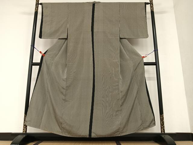 平和屋着物●上質な小紋　縞　白橡色×黒白　正絹　逸品　未使用　AAAU8121zg