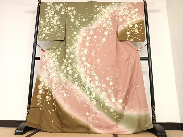 平和屋着物●訪問着　作家物　絞り　枝垂れ桜　暈し染め　金彩　正絹　逸品　AAAU8153zg