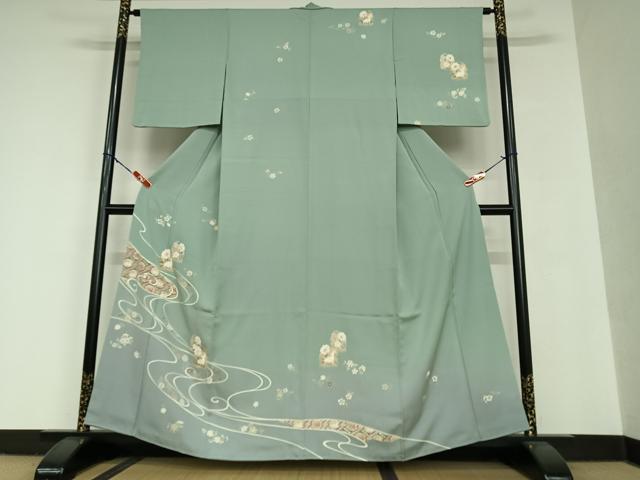 平和屋着物●訪問着　流水花兎　暈し染め　金彩　正絹　逸品　AAAU8164zg