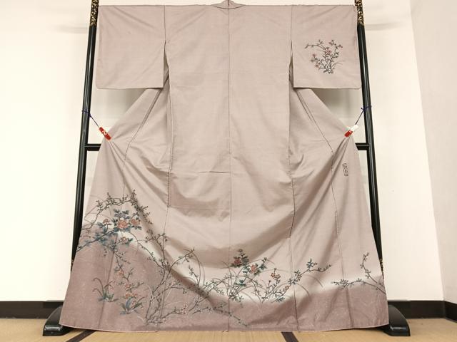 平和屋着物●本場染大島紬　訪問着　作家物　手描き　牡丹香花　ロング丈　正絹　逸品　AAAU8178zg