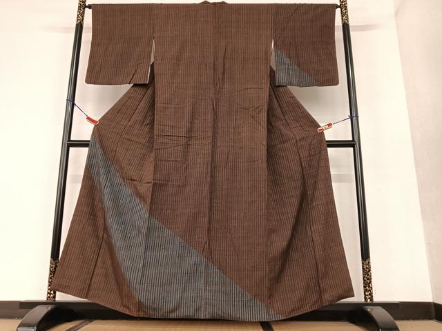 平和屋着物●訪問着　紬地　縞　正絹　逸品　AAAU8179zg