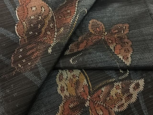 平和屋着物●上質な紬　舞蝶文　正絹　逸品　AAAU8182zg