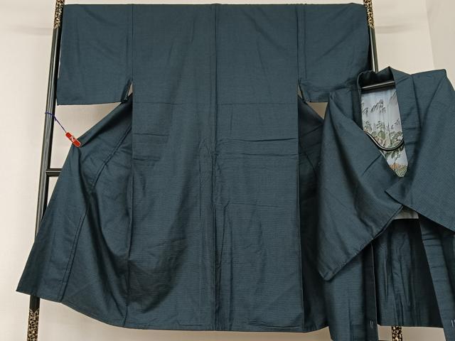 平和屋着物●男性　お召　アンサンブル　亀甲文様　キングサイズ　正絹　逸品　AAAU8191zg