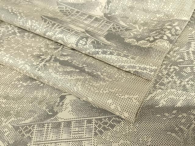 平和屋着物●本場大島紬　白大島　9マルキ　渡り橋風景草花文　ますいわ屋扱い　正絹　逸品　未使用　AAAU8204zg